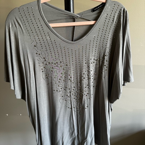 Vocal | Tops | Vocal Gray And Silver Embellished Blouse Size Xl | Poshmark
